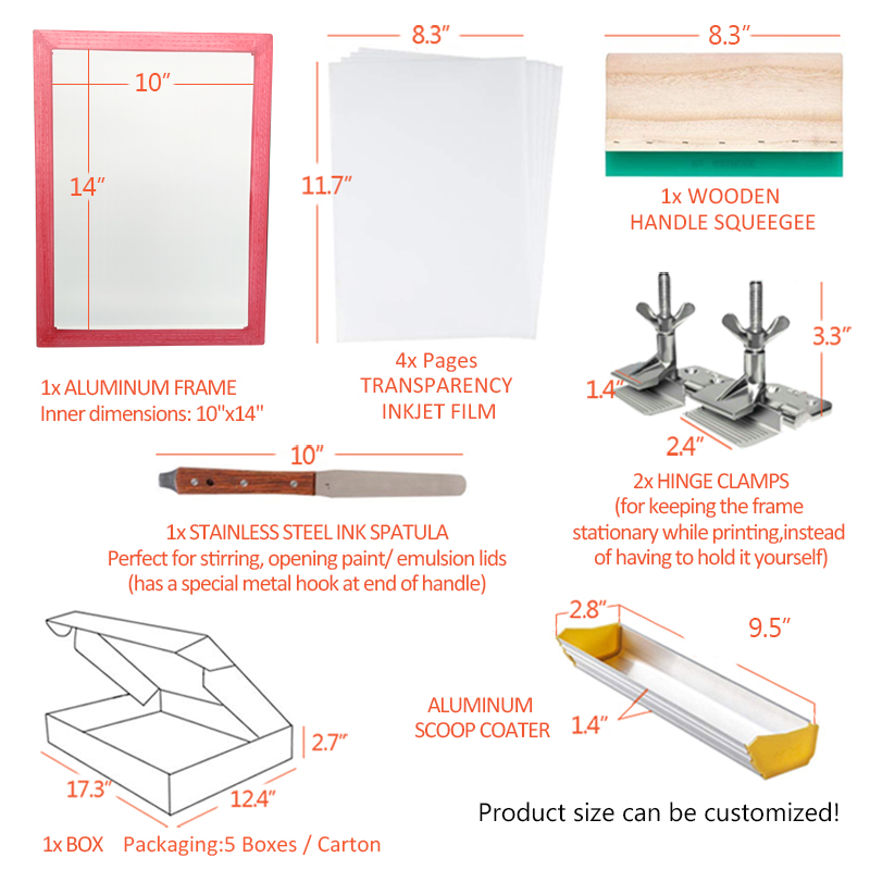 Screen Printing Starter Kit 110 Mesh 10×14 DIY Screen Printing Kit ...