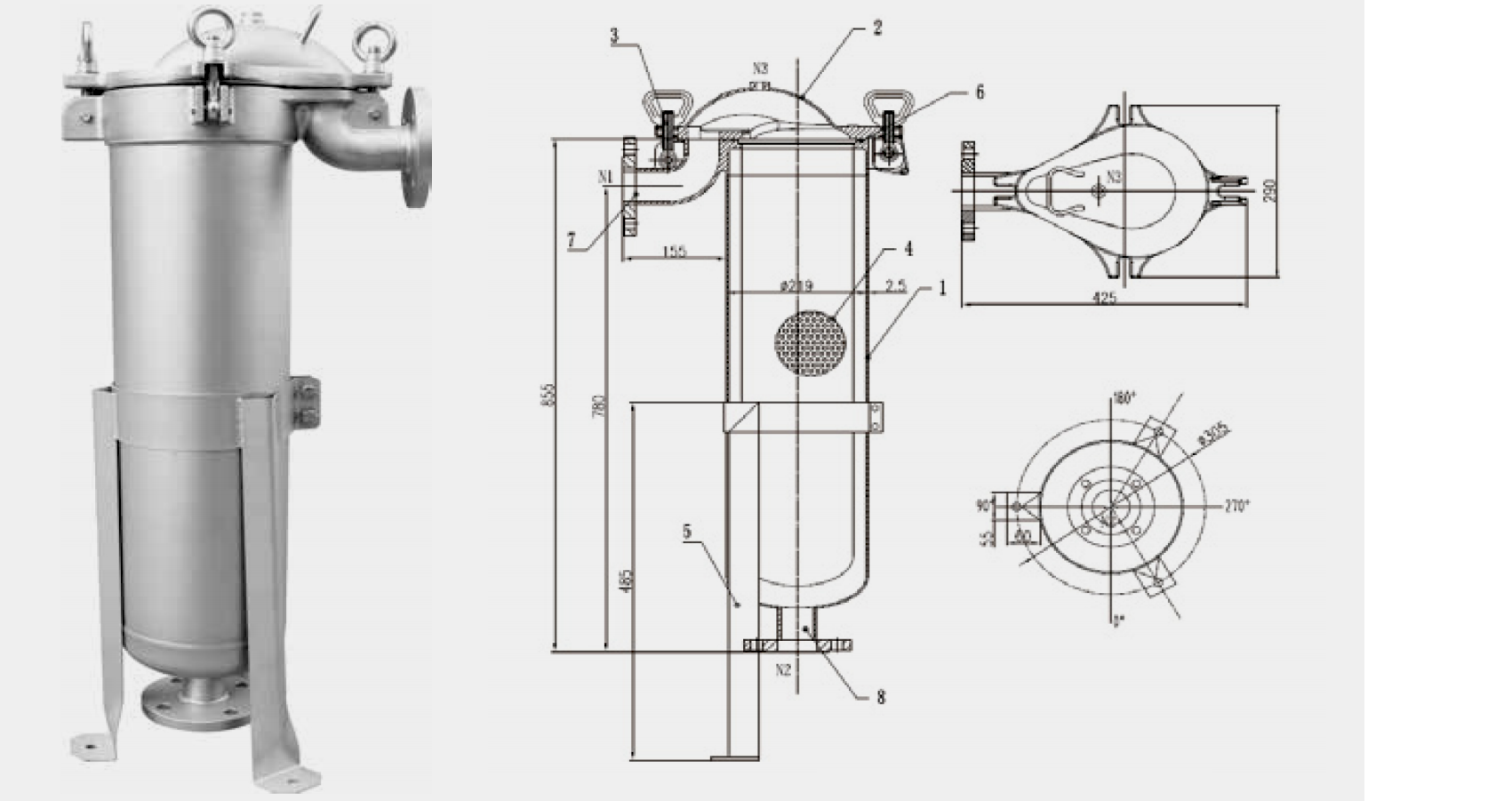 Industrial 3 4 6 8 12 multi bag filter housings Quick Open Multi-bag ...